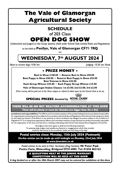 Vale Show Dog Show Schedule 24 cover – The Vale of Glamorgan Show